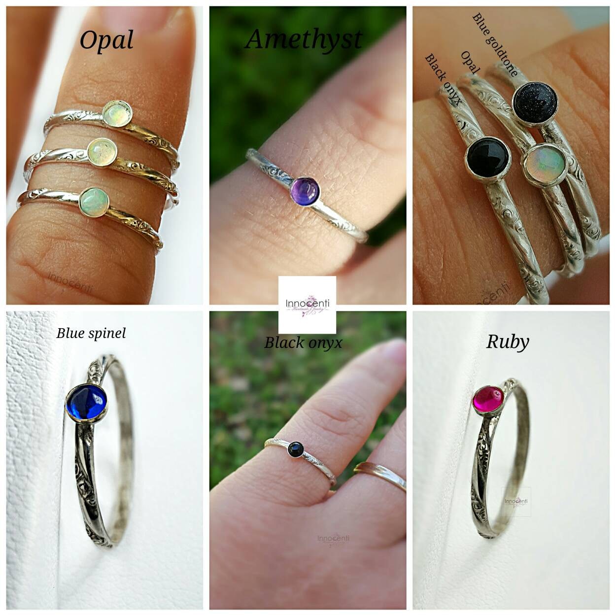 Tiny Gemstone Ring Birthstone Ring Tiny Stacking Ring | Etsy