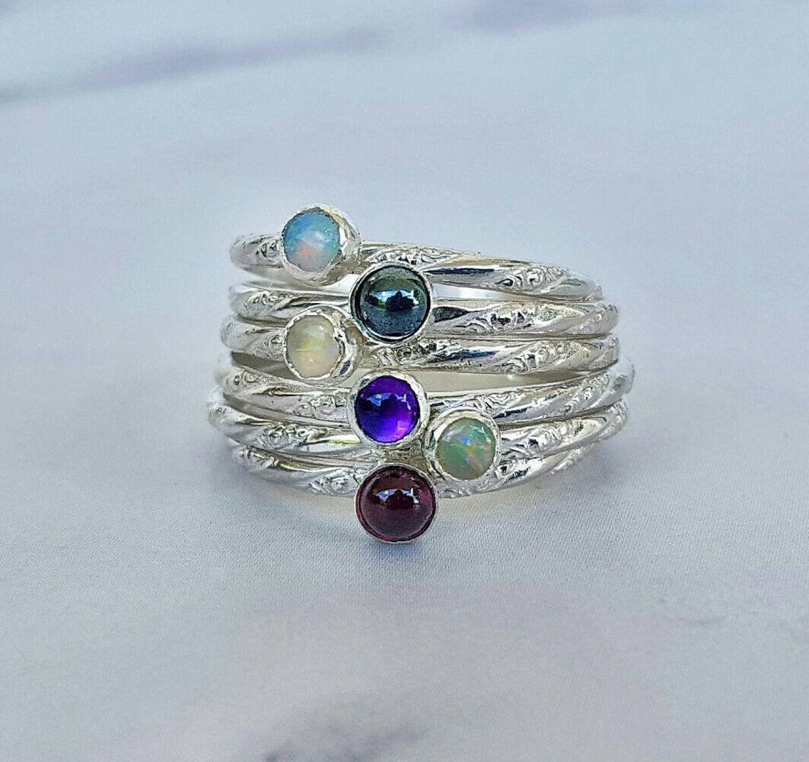 Tiny Gemstone Ring Birthstone Ring Tiny Stacking Ring - Etsy