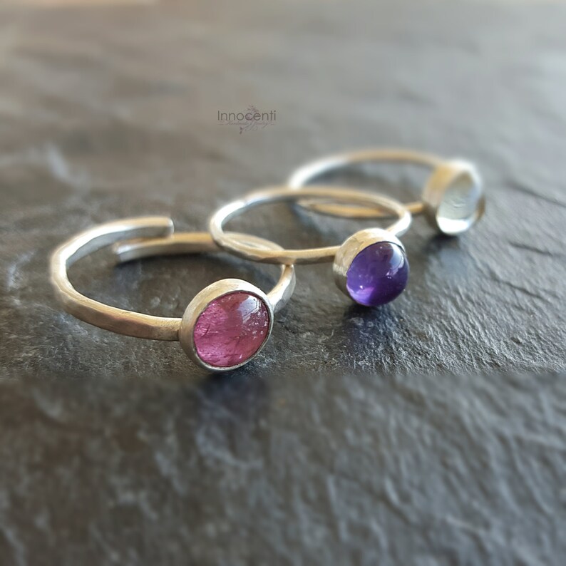 Gemstone Stack Rings Set Three Gemstone Stack Rings Silver - Etsy