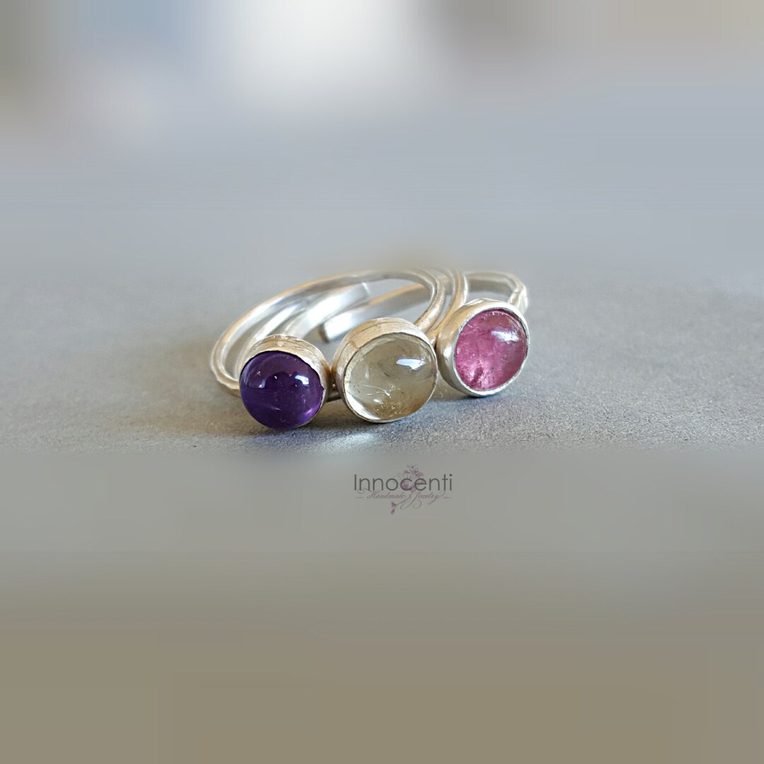 Gemstone Stack Rings Set ,three Gemstone Stack Rings, Silver Stack ...