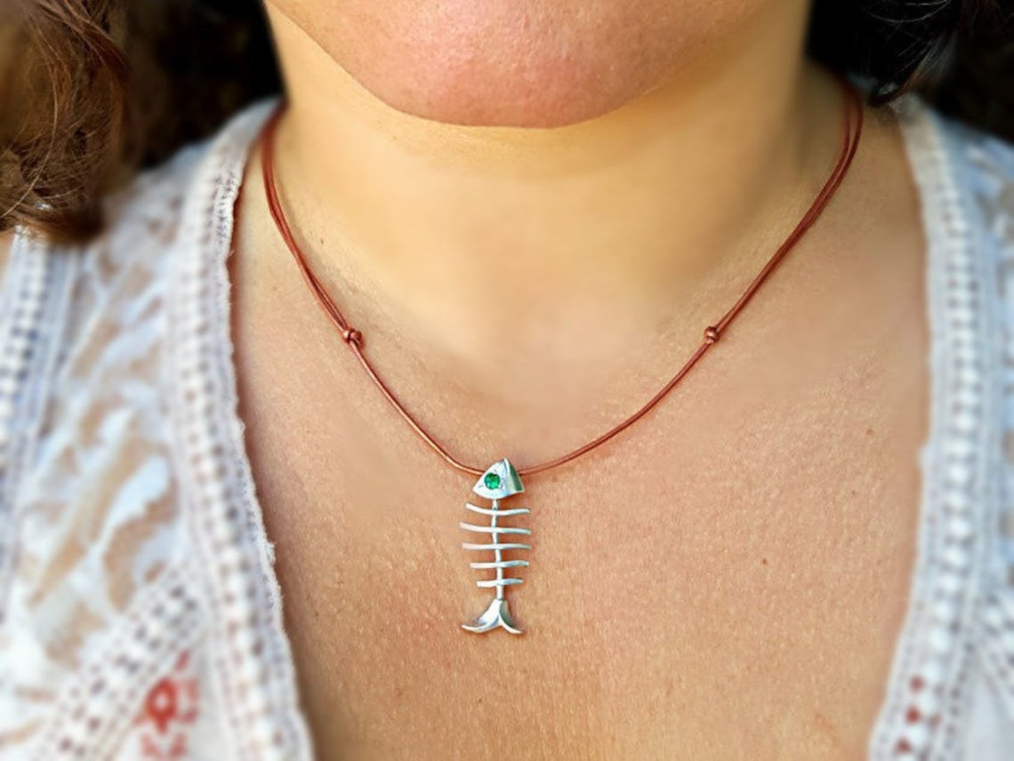 Fish Bone Necklace Fishbone Pendant Fish Bone SkeletonSilver | Etsy