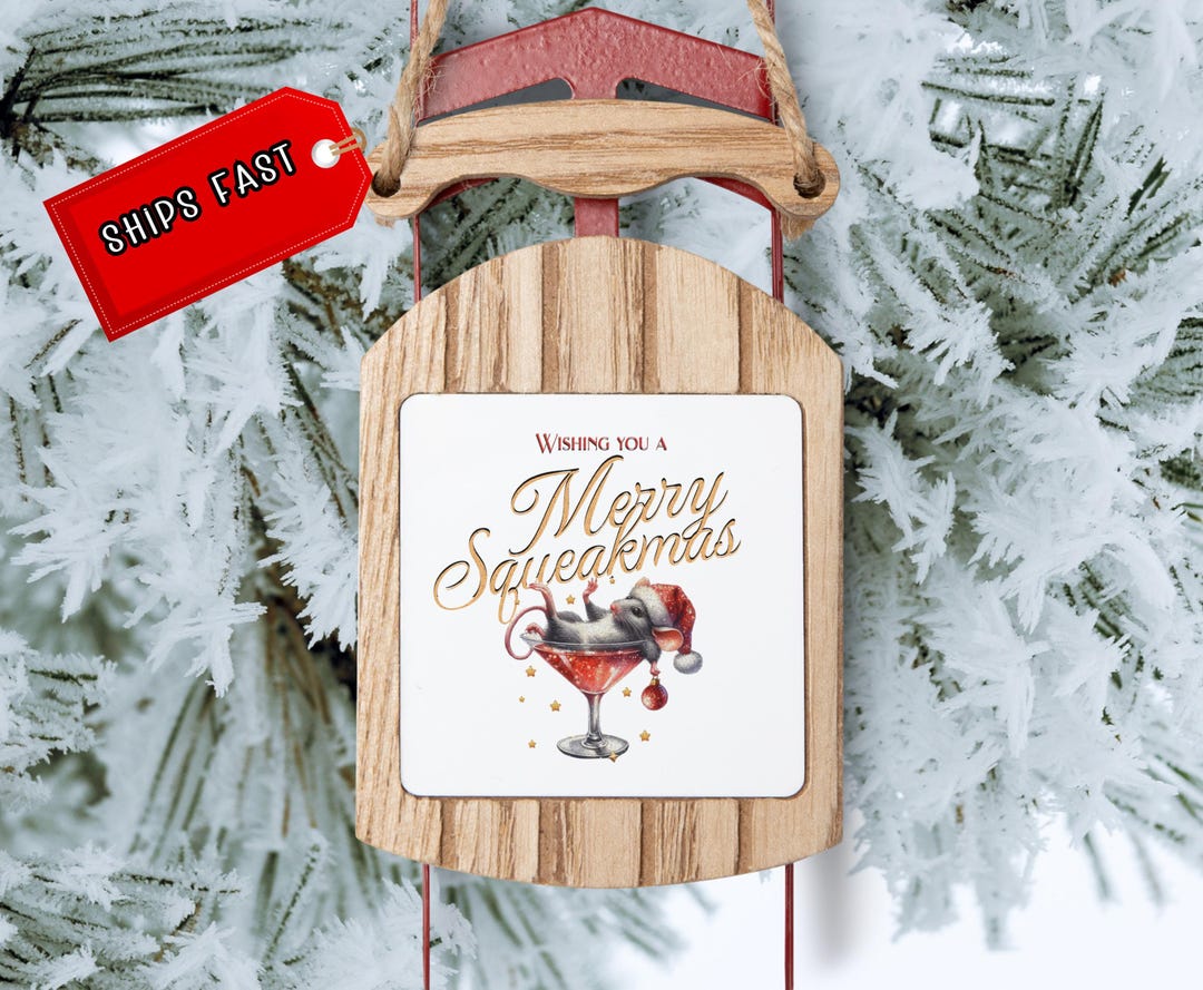 Christmas Sled Mouse in Martini Glass Ornament - Funny Holiday Decor ...