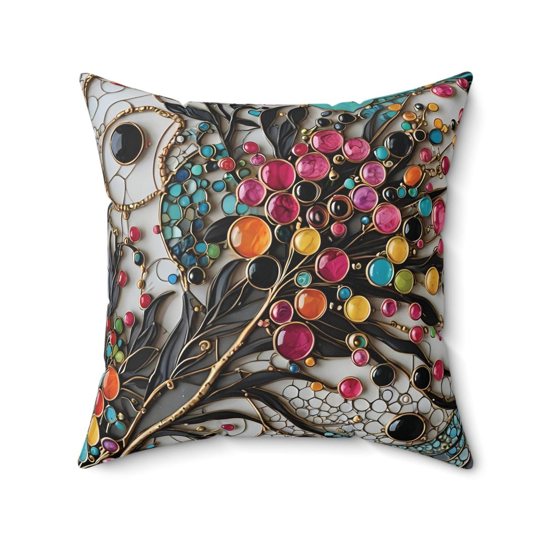 Colorful Jewel Design Square Throw Pillow, Eclectic Home Accent - Etsy