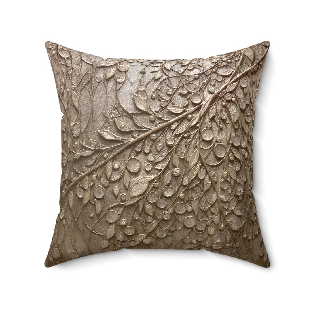 Weeping Willow Branch Pillow | Bronze Color Square Decorative Cushion ...