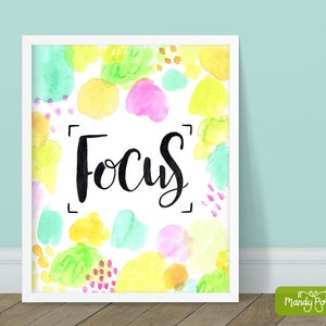Focus Art Print 8" X 10" | Hand Lettered Word of the Year Wall Decor ...