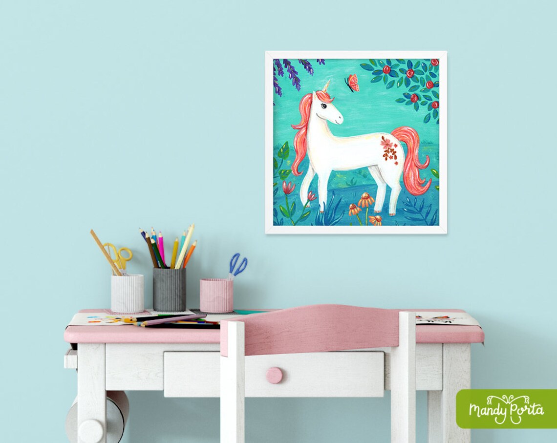 Unicorn With Butterfly Square Art Print 8 X 8 Magical Print of Acrylic ...