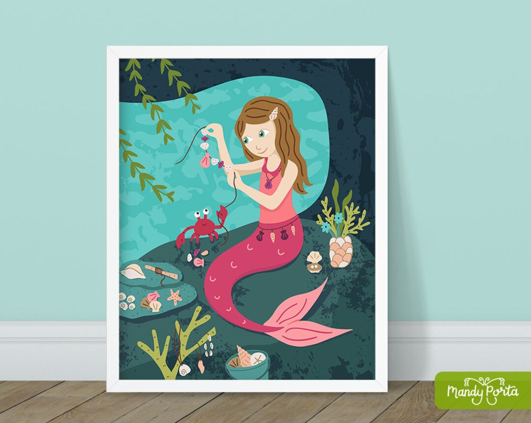 Maker Mermaid Art Print 8" X 10" | Pink Mermaid Jewelry Maker Wall ...