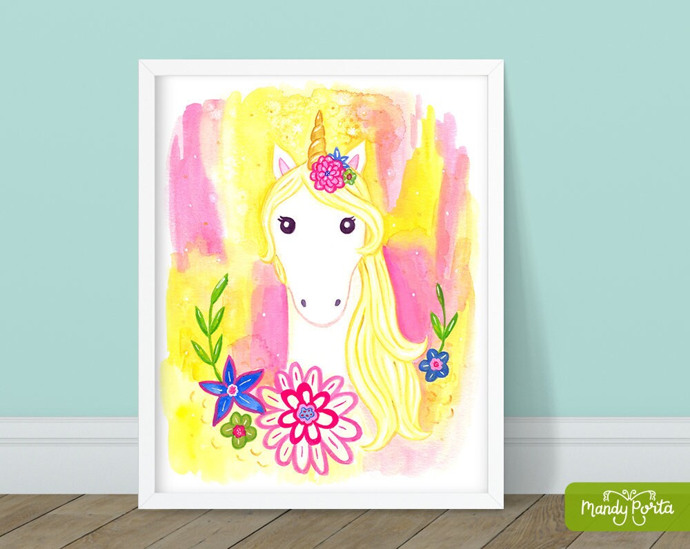 Floral Unicorn Art Print 8 X 10 Magical Wall - Etsy