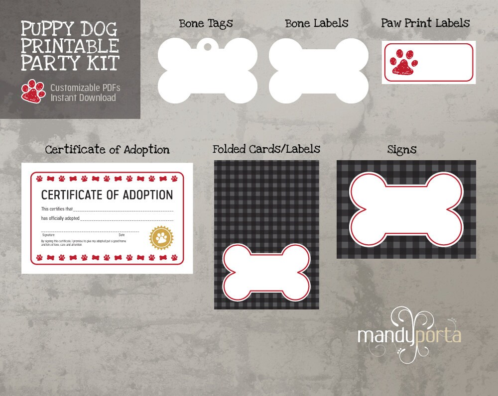 Puppy Dog Printable Birthday Party Kit: Food Labels / Placecards, Bone ...