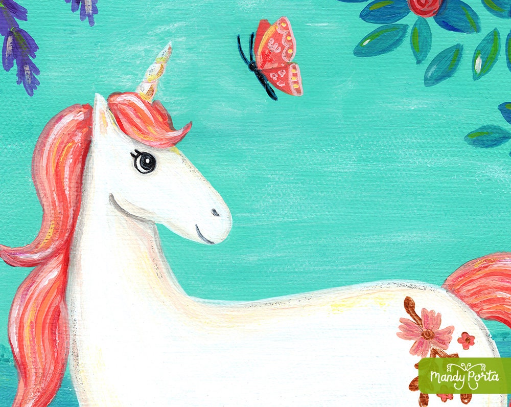 Unicorn With Butterfly Square Art Print 8 X 8 Magical Print of Acrylic ...