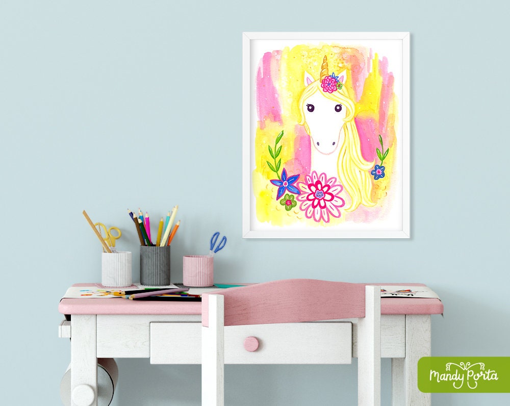 Floral Unicorn Art Print 8" X 10" | Magical Wall Decor, Unicorn ...