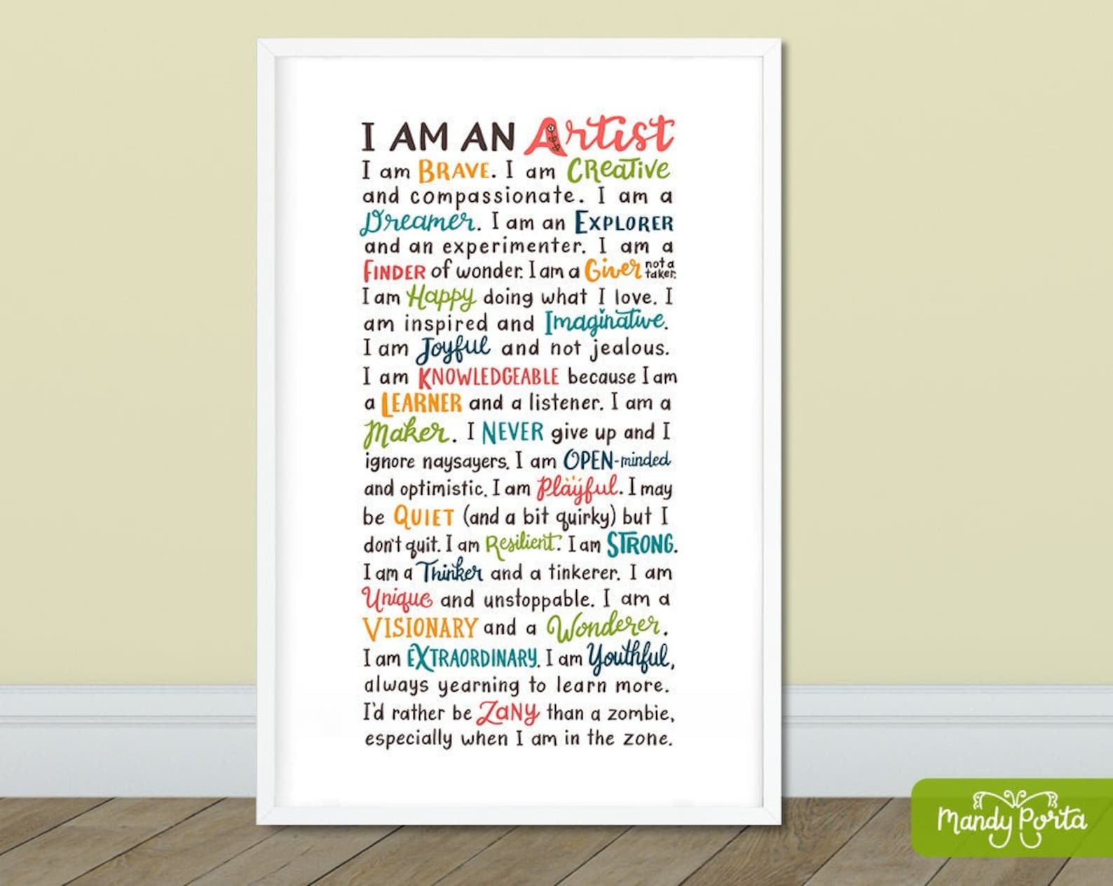 Artist Alphabet Quote Art Print | Hand Lettered Motivational Quote ...