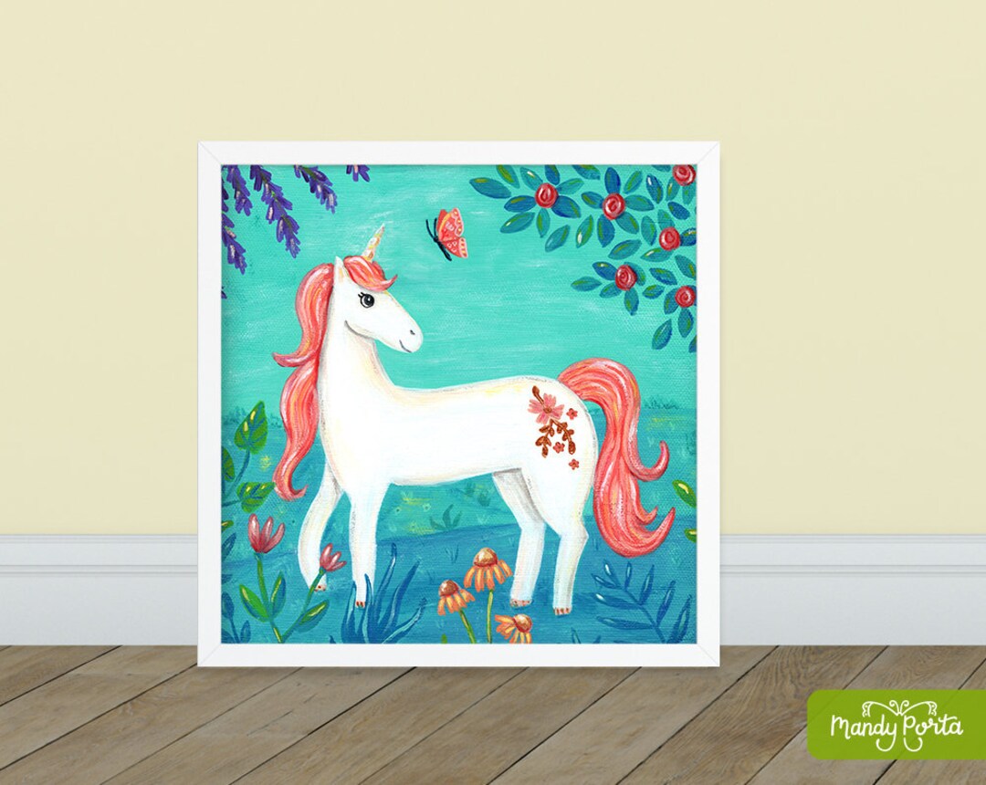Unicorn With Butterfly Square Art Print 8" X 8" | Magical Print of ...