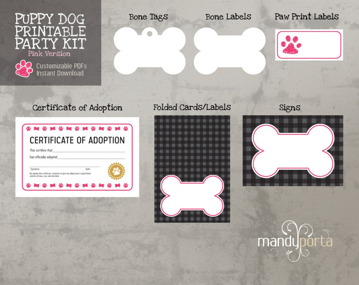 Pink Puppy Dog Printable Birthday Party Kit: Food Labels / Placecards ...