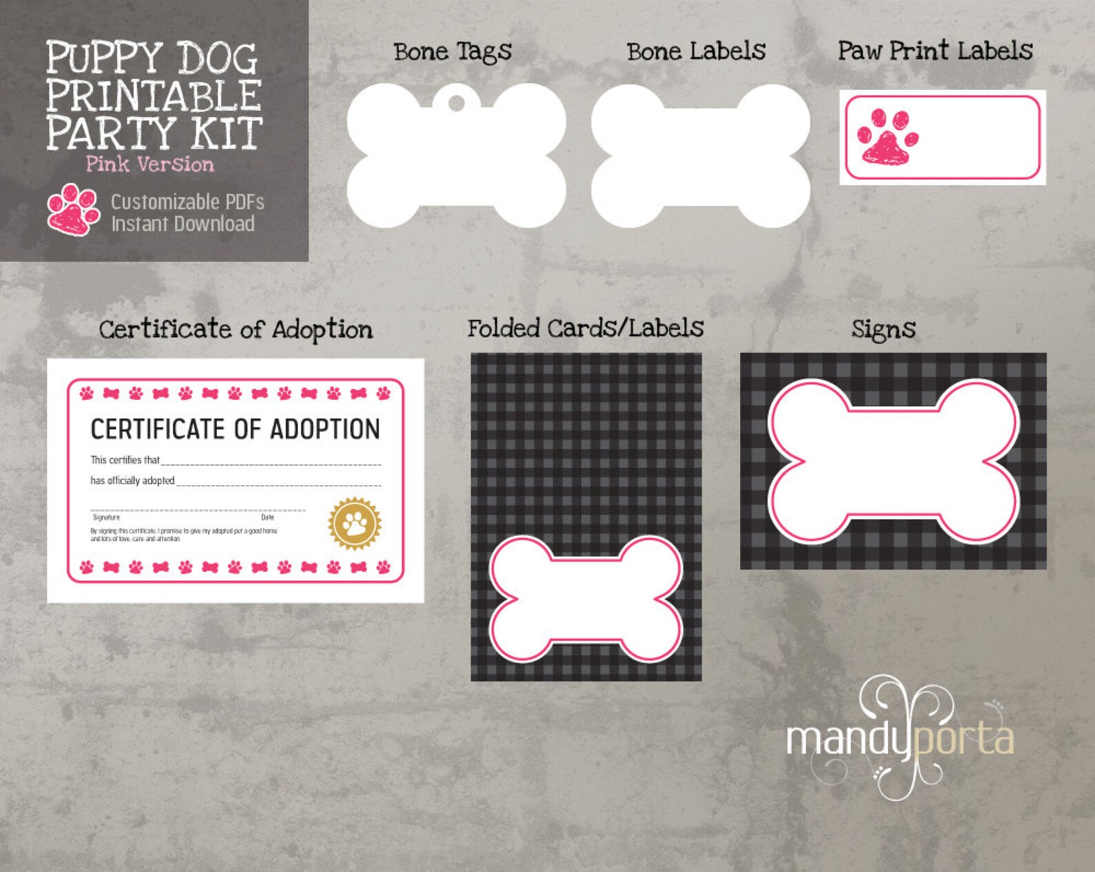 Pink Puppy Dog Printable Birthday Party Kit: Food Labels / Placecards ...