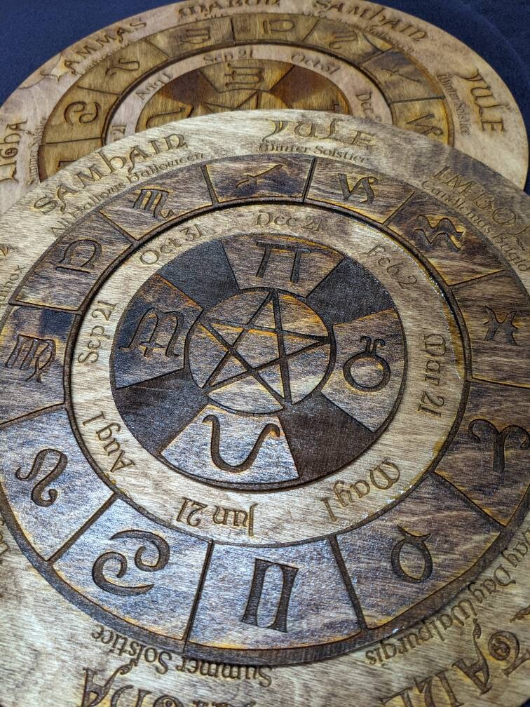 Wooden laser cut pentacle Sabbat wheel of the year calendar | Etsy