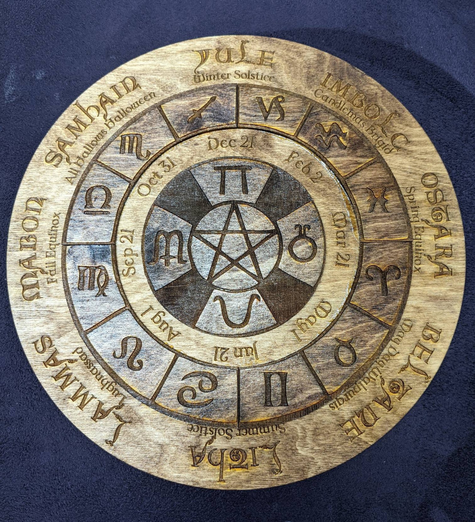Wooden Laser Cut Pentacle Sabbat Wheel of the Year Calendar - Etsy