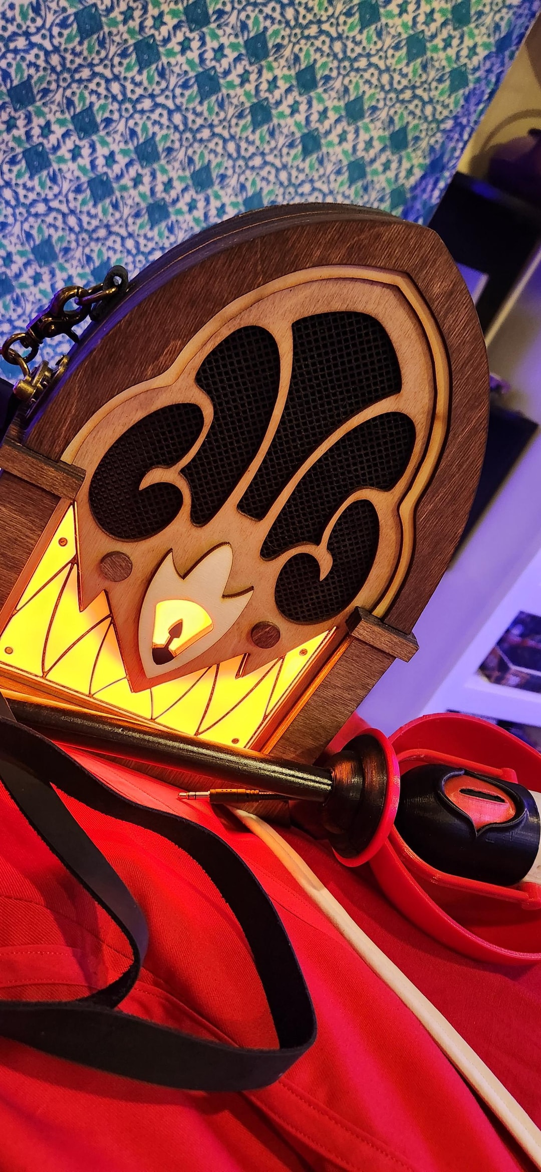Laser Cut Wooden Alastor Radio Cosplay Prop, Shoulder/cross Body Clam Shell Bag, With Leather ...