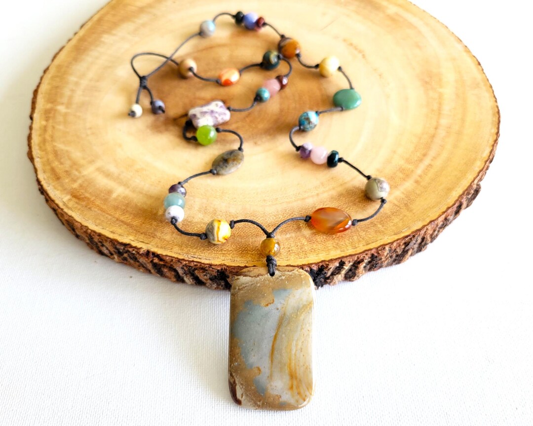 Jasper Necklace, Polychrome Jasper, Hand Knotted, Colorful Gemstone ...