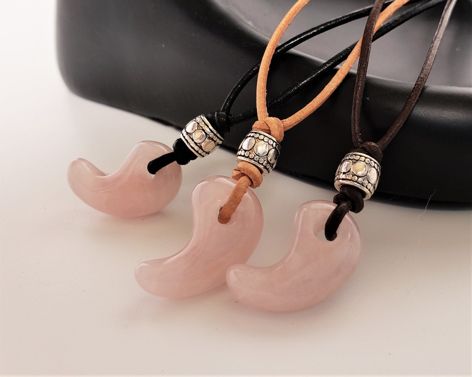 Magatama Necklace, Rose Quartz, Japanese Talisman, Small Magatama ...
