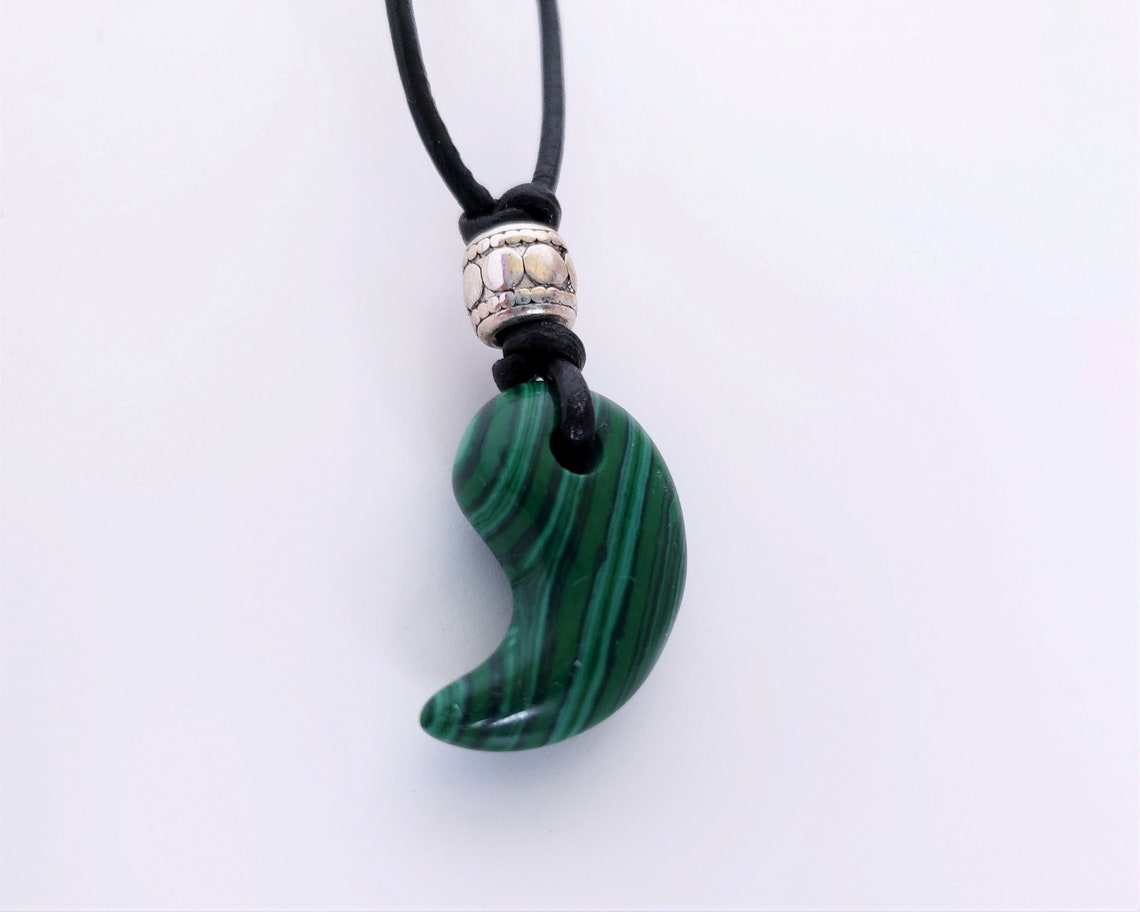 Magatama Necklace, Japanese Talisman, Malachite Necklace, Small ...