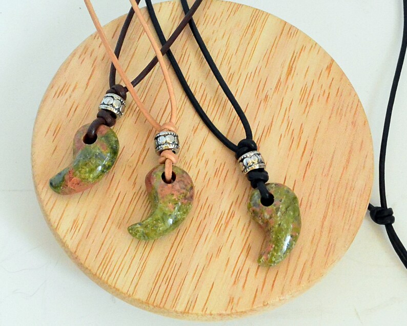 Magatama Necklace, Japanese Talisman, Unakite Necklace, Small Magatama ...