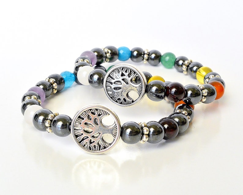 7 Chakra Bracelet, Tree of Life Chakra, Stretchy Bracelet, Hematite ...