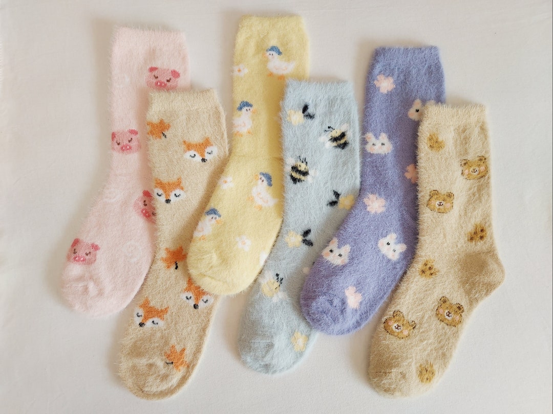 Fuzzy Friends Plush Fluffy Crew Socks - Etsy