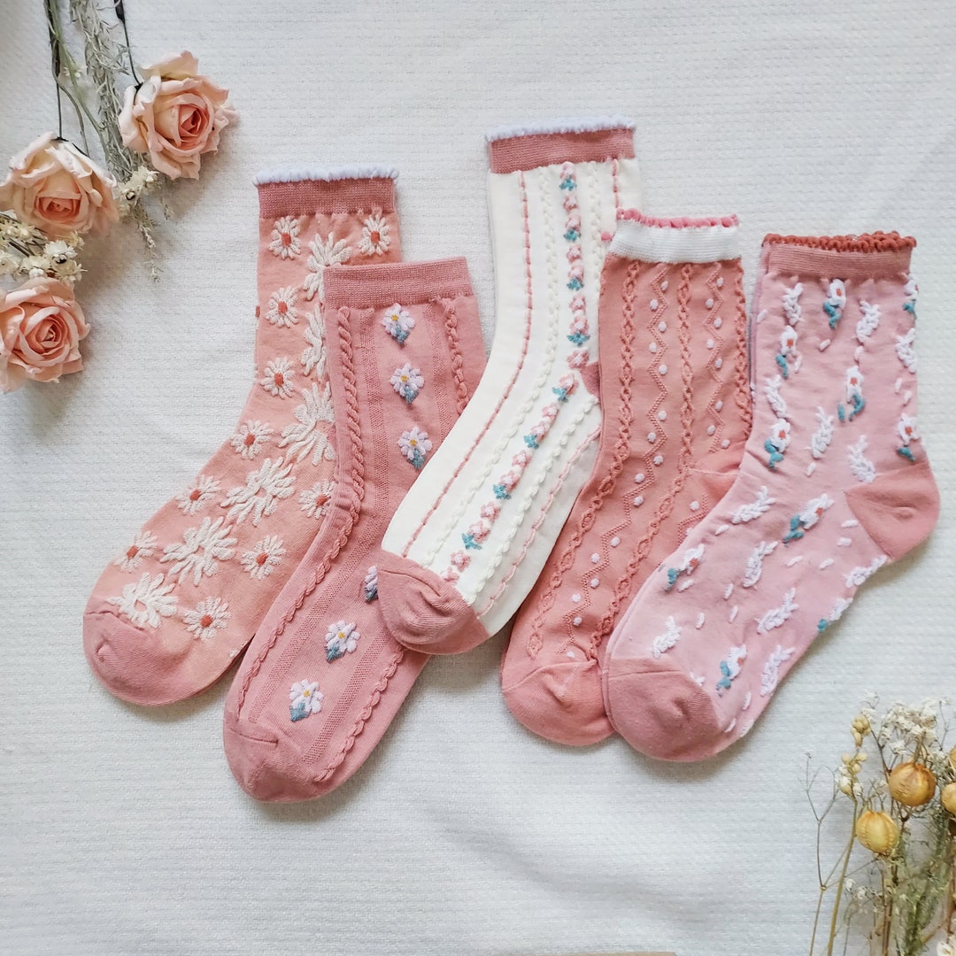 Elegant Blush Pink Floral Crew Socks - Etsy