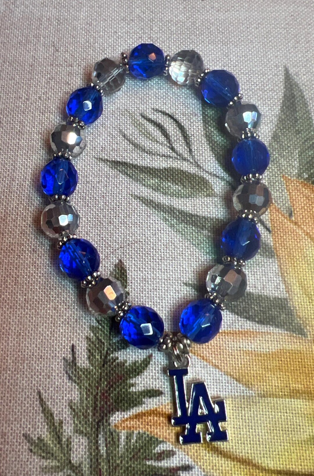LA DODGERS Fan Bracelet Made With 10mm Blue Czech Crystals, Silver AB ...