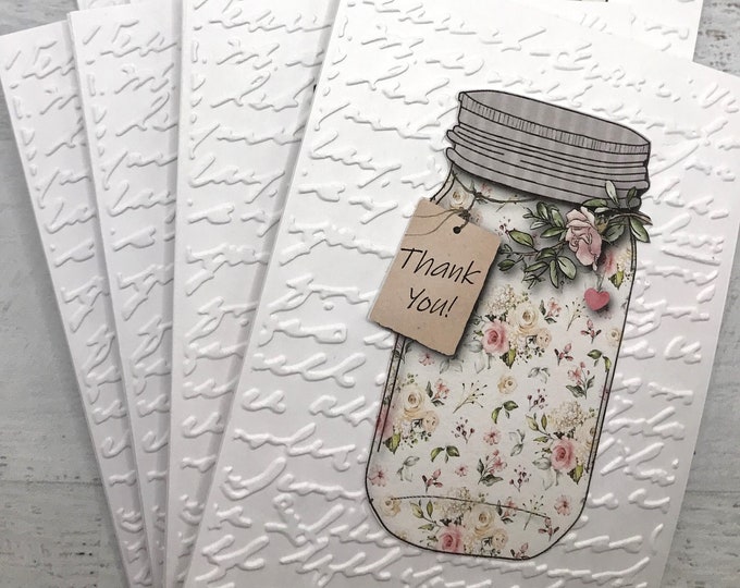 Set of 8 Pretty Mason Jar Thank You Notes, Embossed Thank You Cards ...