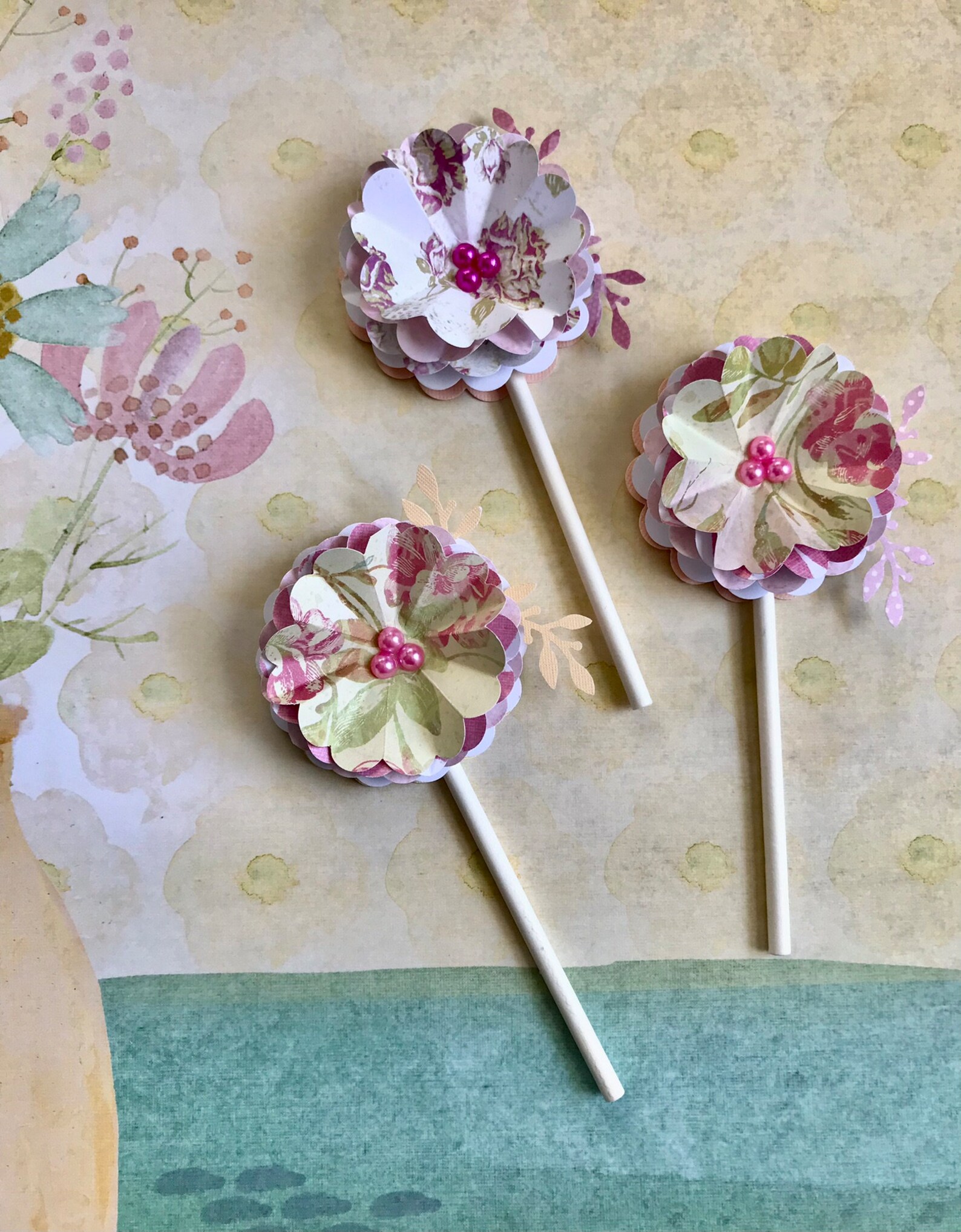 Flower Cupcake Toppers Birthday Party Paper Flowers Cupcake - Etsy