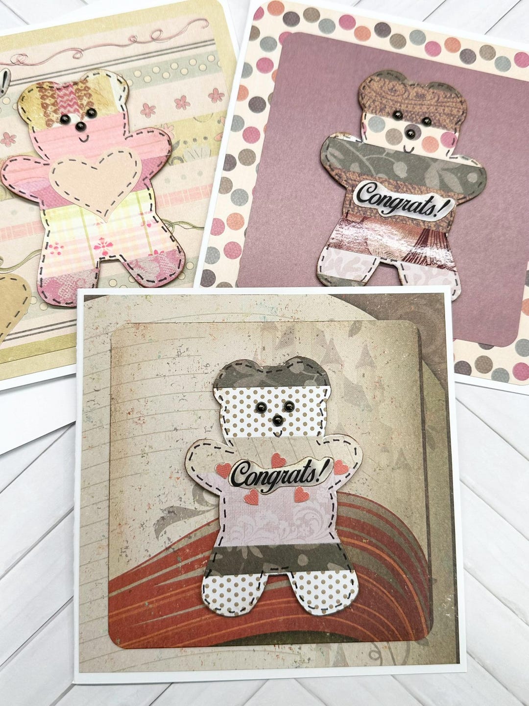 Teddy Bear Baby Congratulations Card, up Cycled Quilted Handmade Card ...