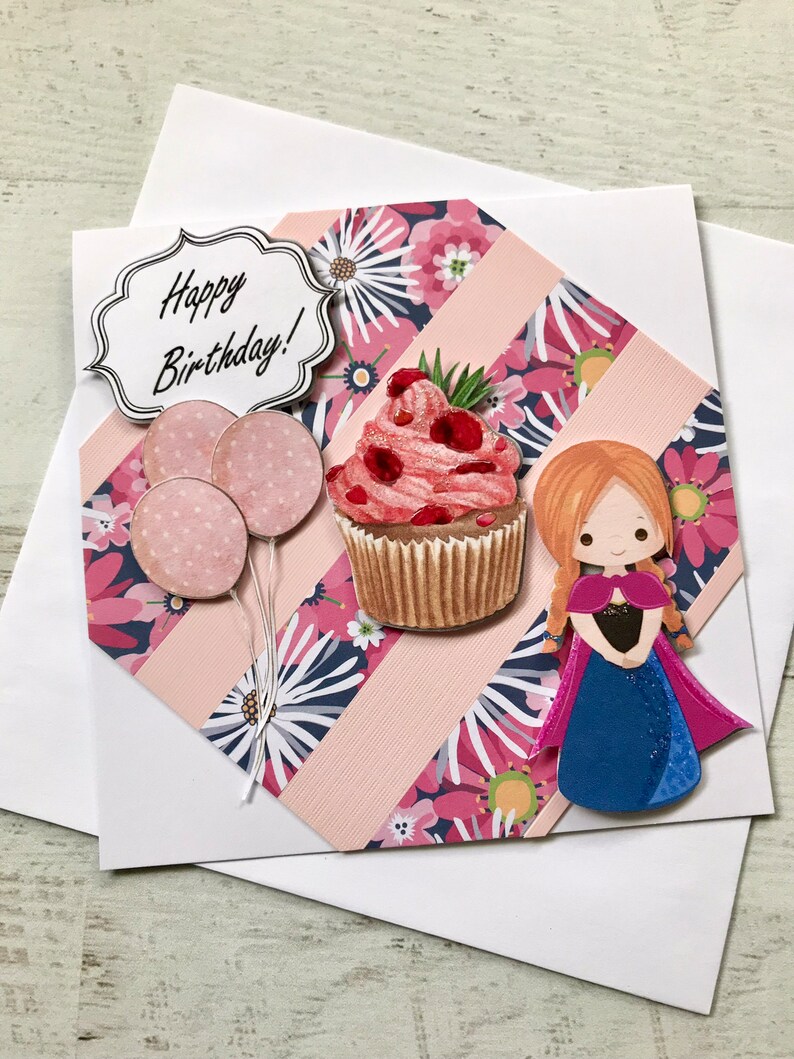 Princess Birthday Card Birthday Card for Girls Cupcake and - Etsy