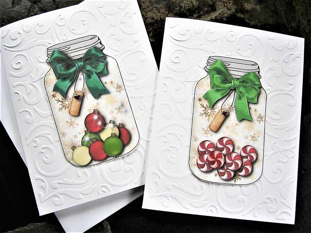 Mason Jar Holiday Note Card Set, Embossed Mason Jar Note Cards, Set of ...