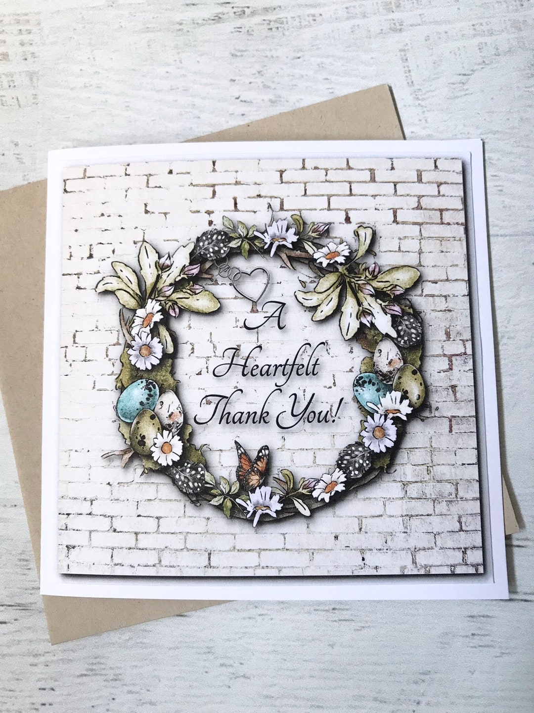 Wreath Thank You Card, A Heartfelt Thank You, Gift Thank You, Nature ...