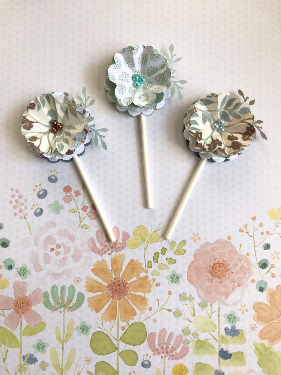 Pretty Flower Cupcake Toppers, Birthday Party, Cupcake Decoration ...