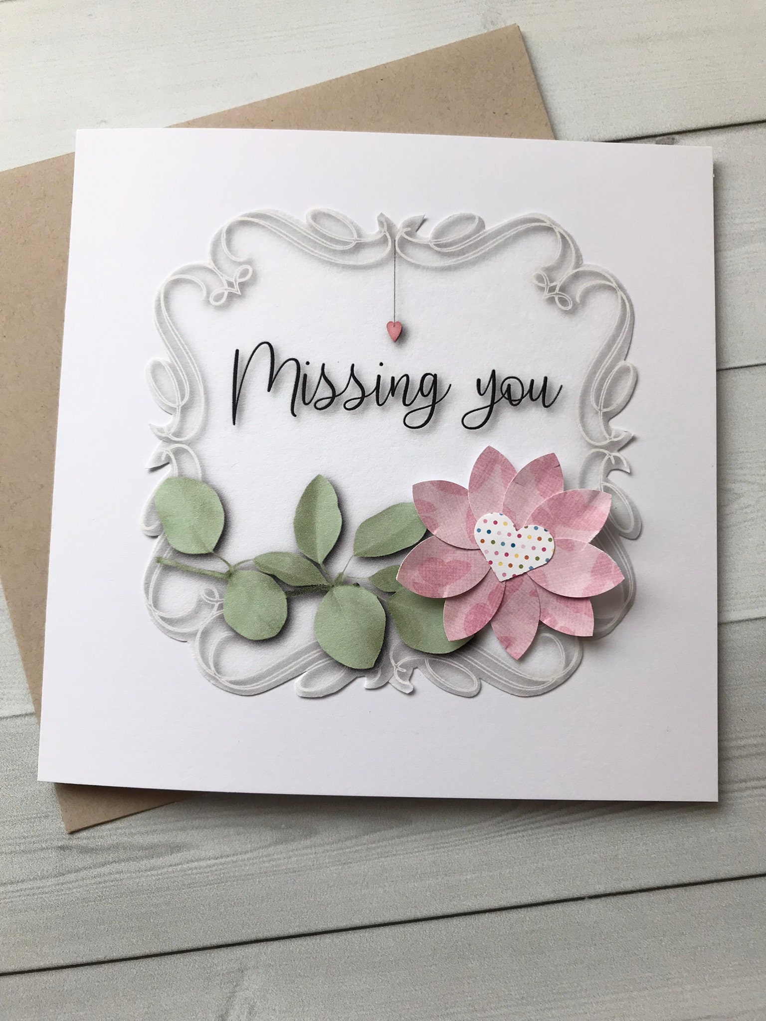 Missing You Card, Thinking of You, Handmade Greeting Card With a ...