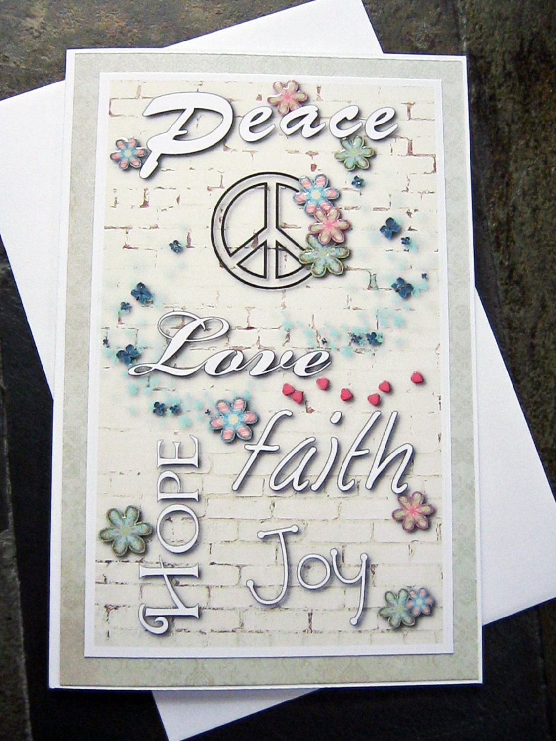 Inspirational Card, Peace Love Faith Hope, in My Thoughts, Support Card ...