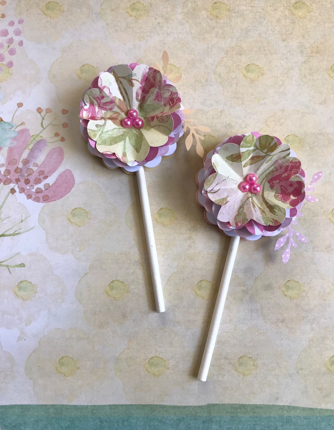 Flower Cupcake Toppers Birthday Party Paper Flowers Cupcake - Etsy