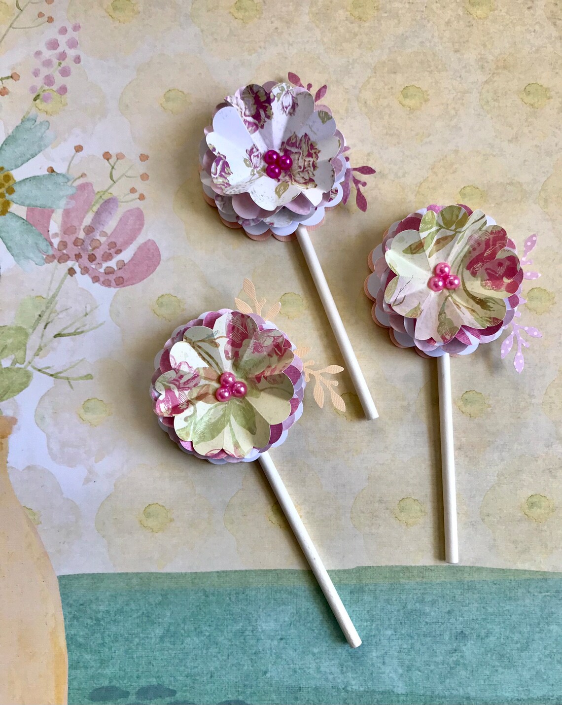 Flower Cupcake Toppers Birthday Party Paper Flowers Cupcake - Etsy