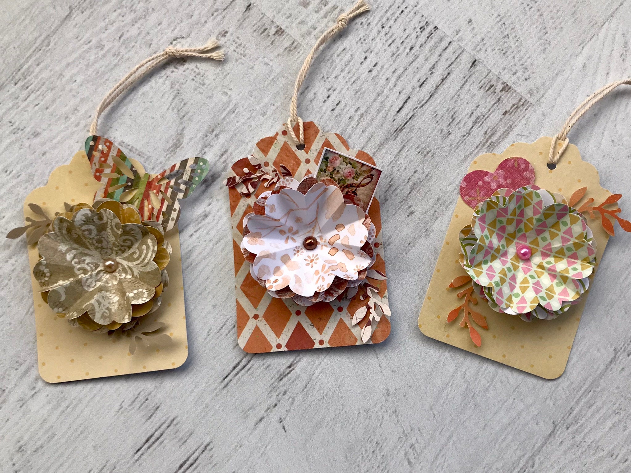 Assorted Flower Gift Tags , Gift Embellishment, Gift Wrapping, Set of 5 ...