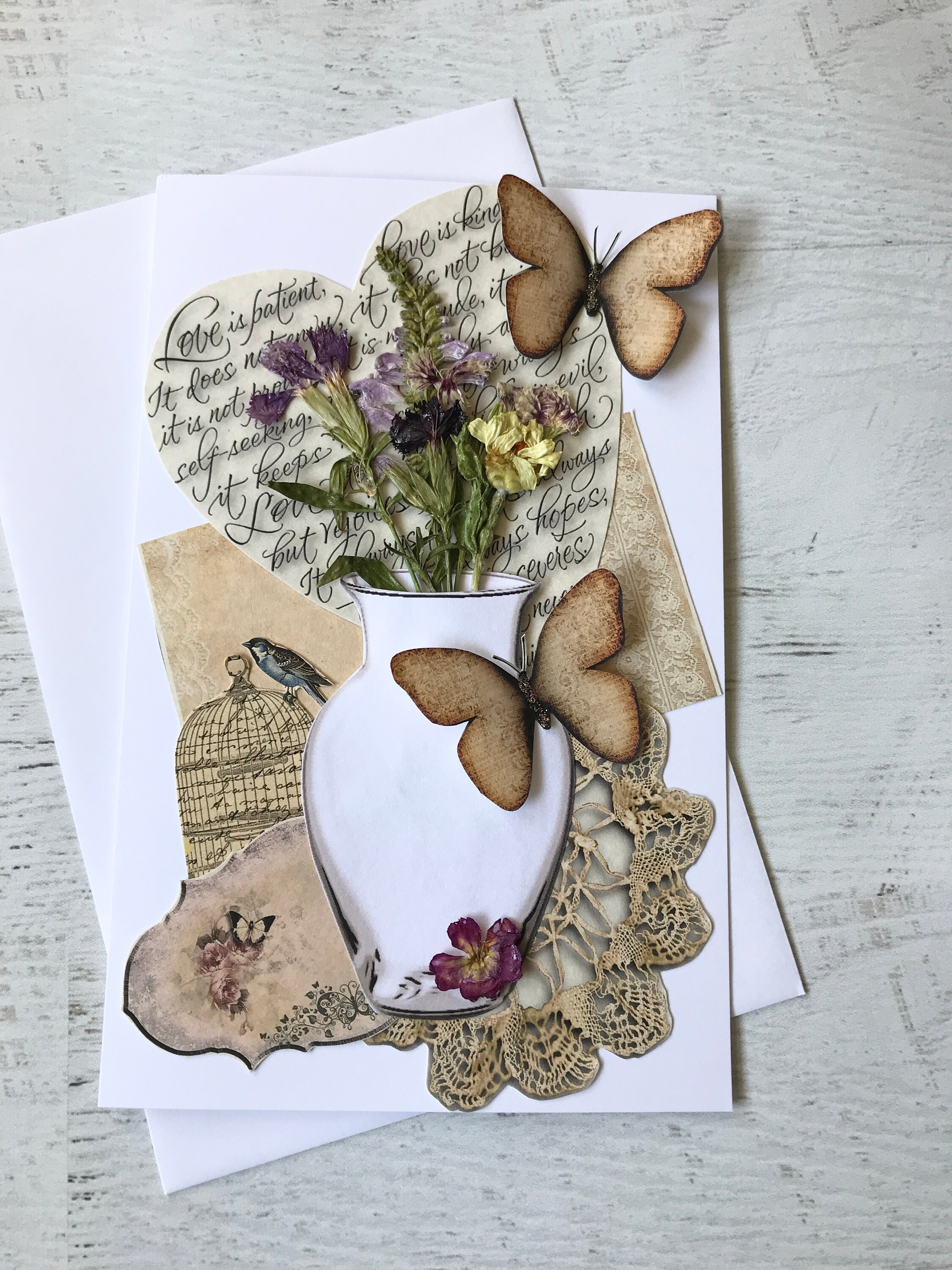 Pressed Flowers Love Card, Love is Patient, Dried Flowers, Botanical ...