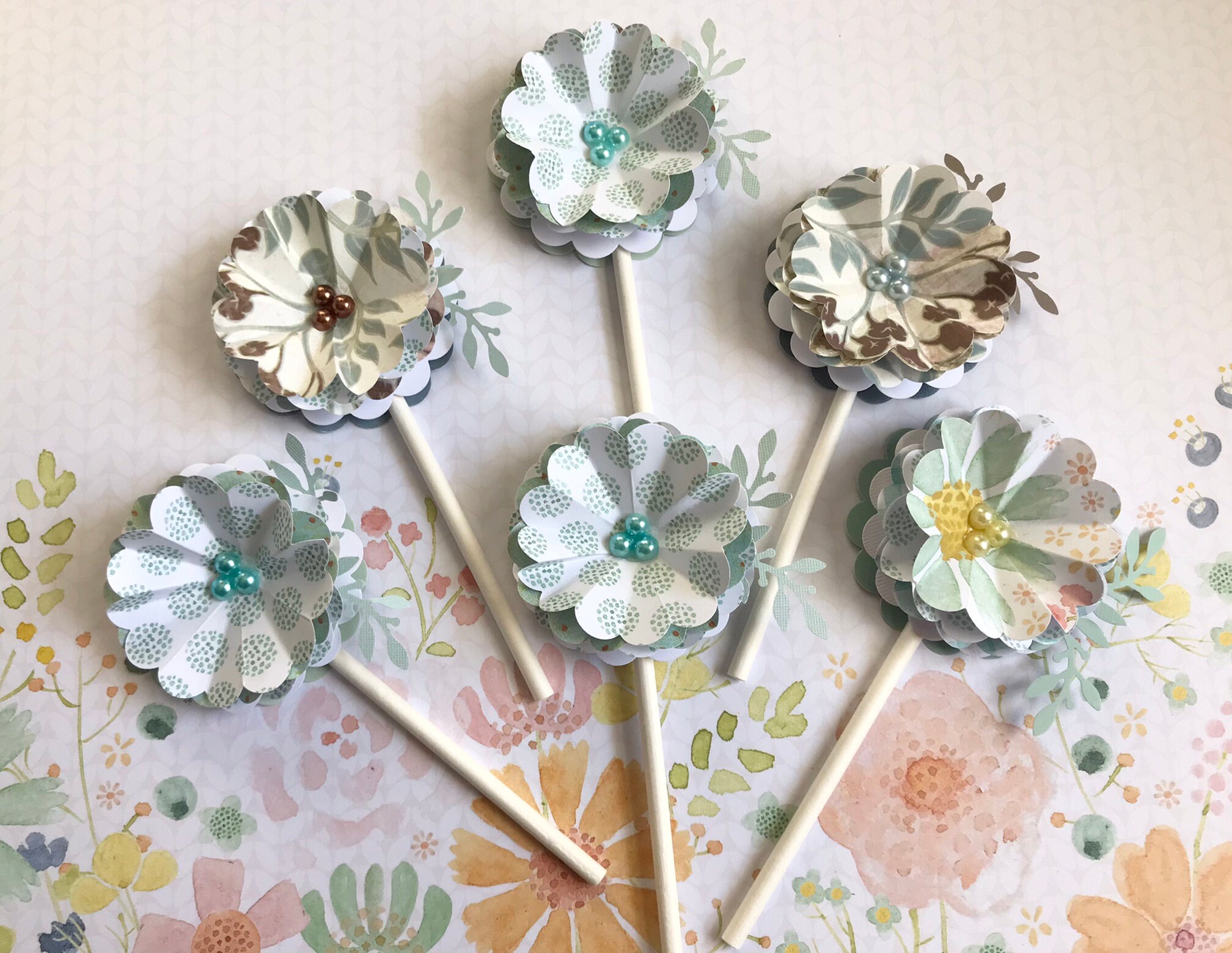Pretty Flower Cupcake Toppers, Birthday Party, Cupcake Decoration ...