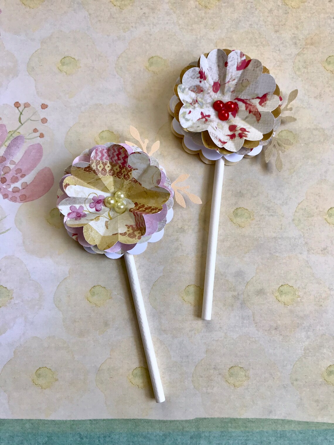 Flower Cupcake Toppers Birthday Party Paper Flowers Cupcake - Etsy
