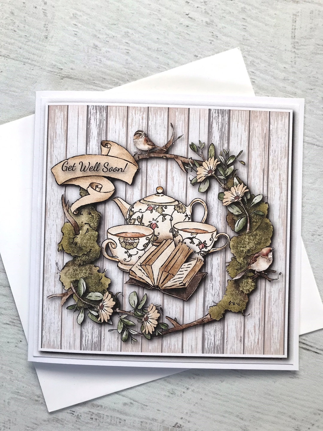 Get Well Soon Card, Feel Better Card, Wreath Get Well Card, Thinking of ...