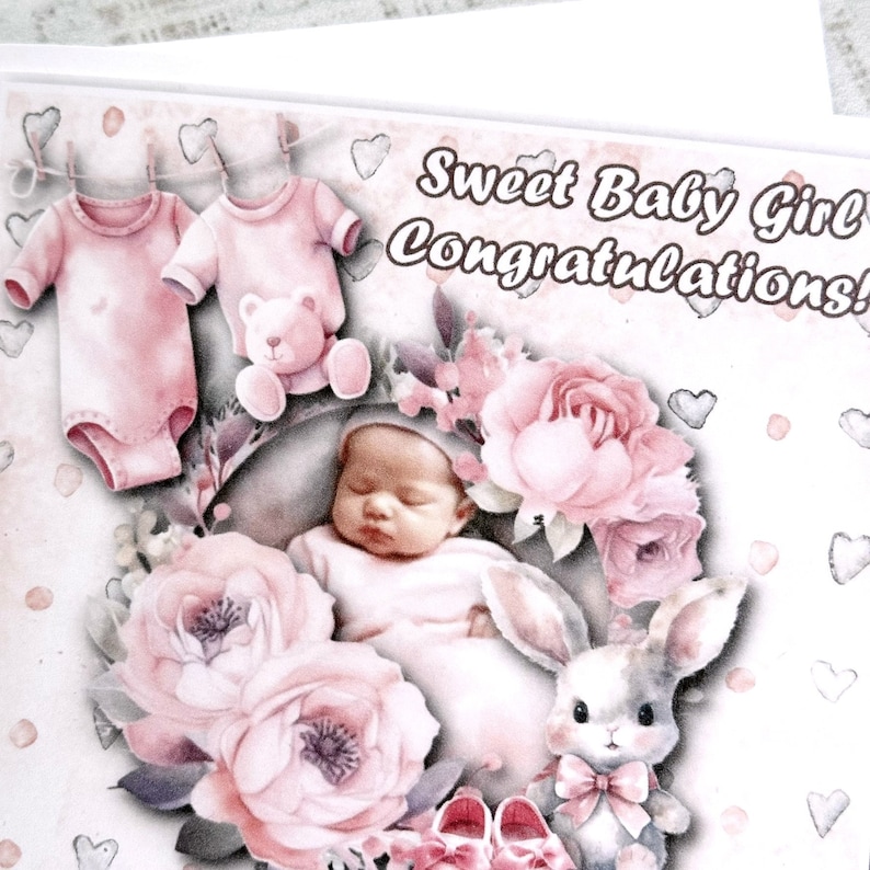 Sweet Baby Girl Congrats Card: Pink Floral New Parent Card - Etsy