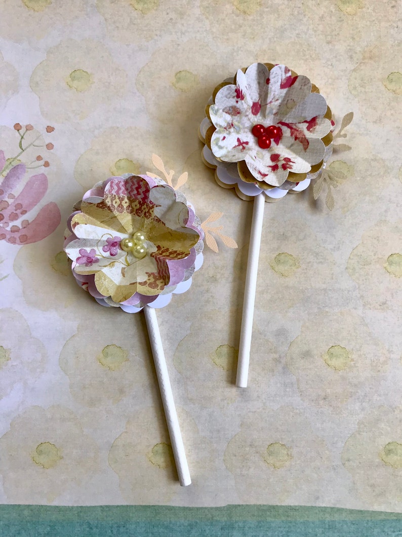 Flower Cupcake Toppers Birthday Party Paper Flowers Cupcake - Etsy