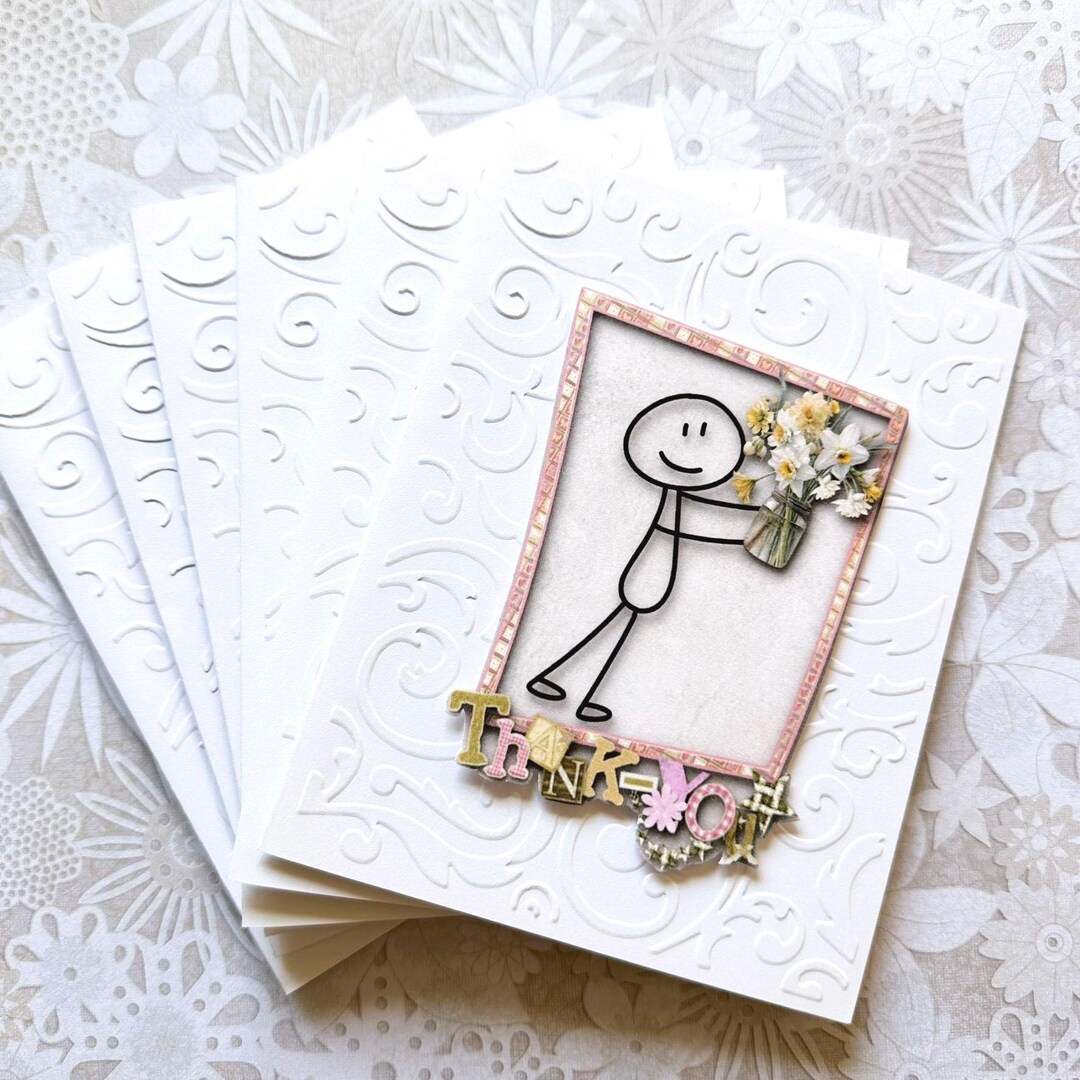 Embossed Stick Figure Thank You Cards - Set of 6 - Etsy