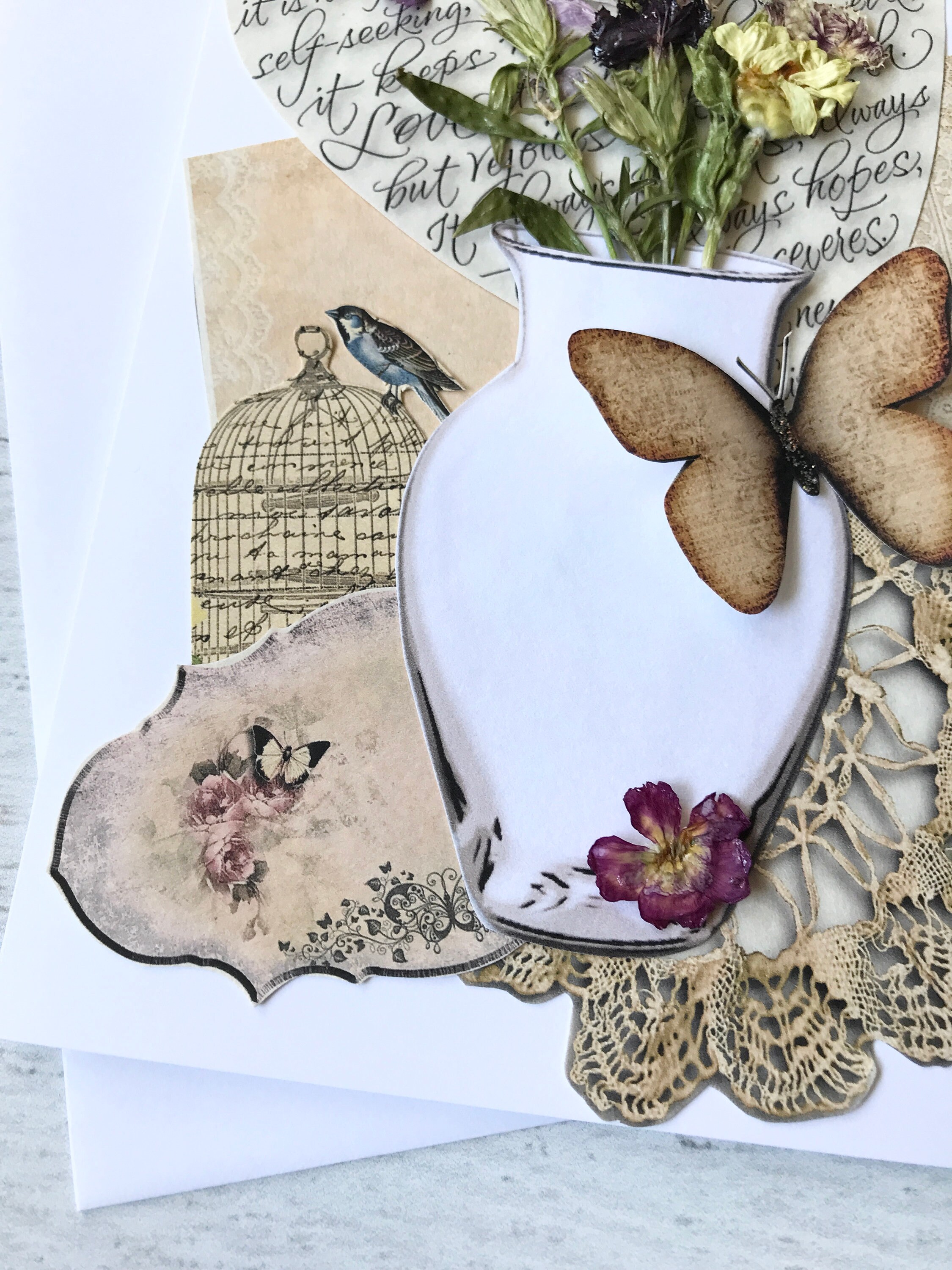 Pressed Flowers Love Card, Love is Patient, Dried Flowers, Botanical ...